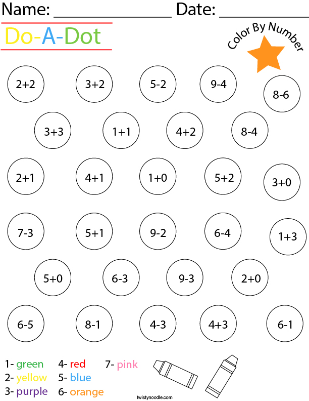 Color by Number Do-A-Dot Math Worksheet - Twisty Noodle